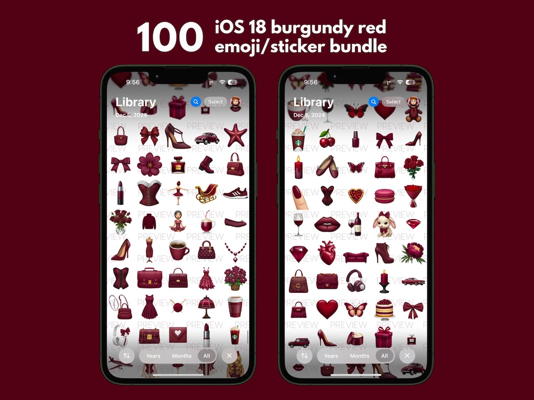 100 Ios 18 Burgundy Red Emoji Pack Rich Elegant Aesthetic iPhone Emoji ...