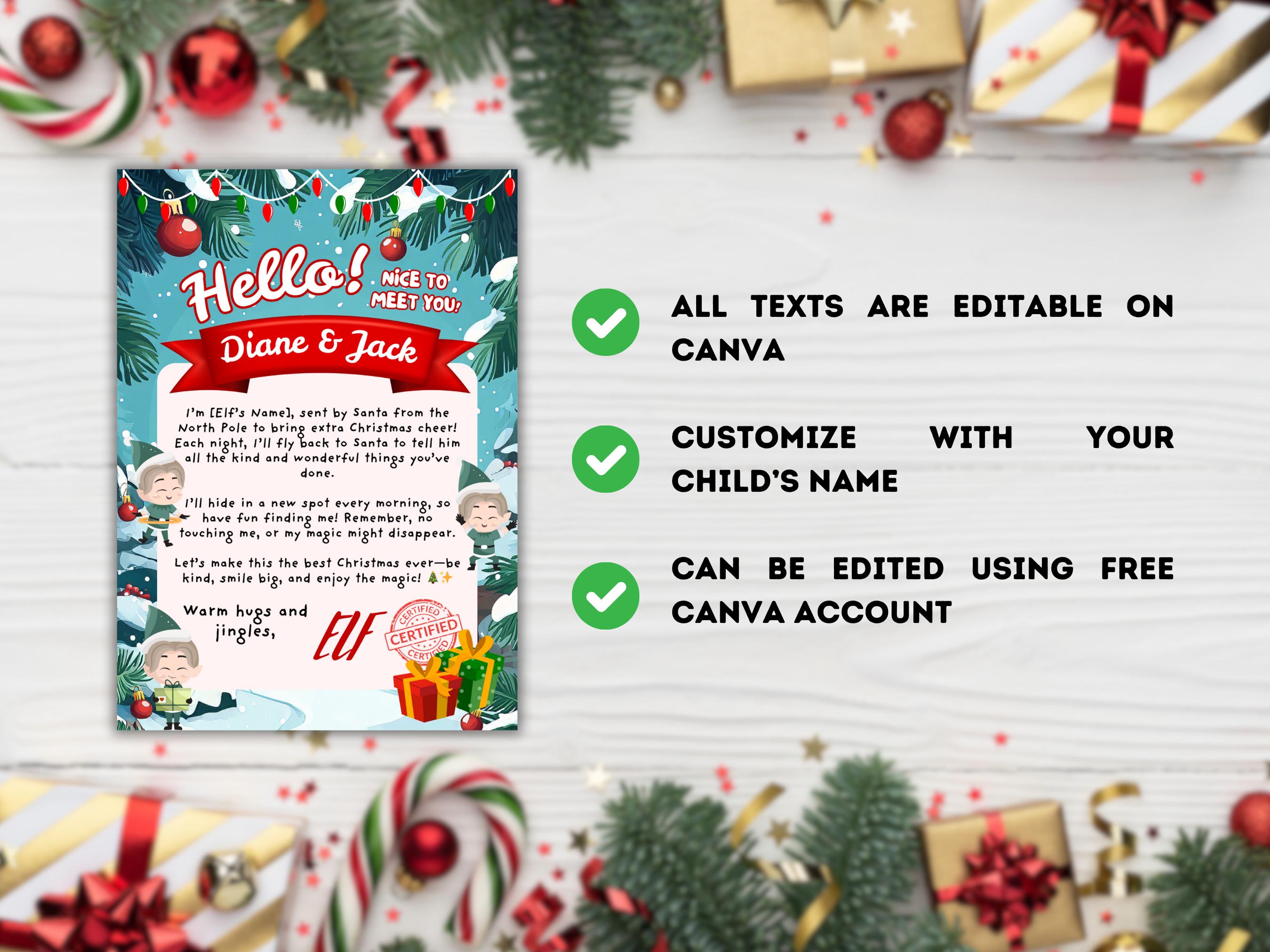 EDITABLE CANVA Elf Arrival Printable Letter Personalized Custom Gift ...