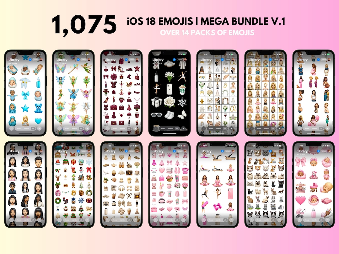 1,075 Ios 18 MEGA BUNDLE 14 Packs Emoji Pack Aesthetic Random iPhone ...