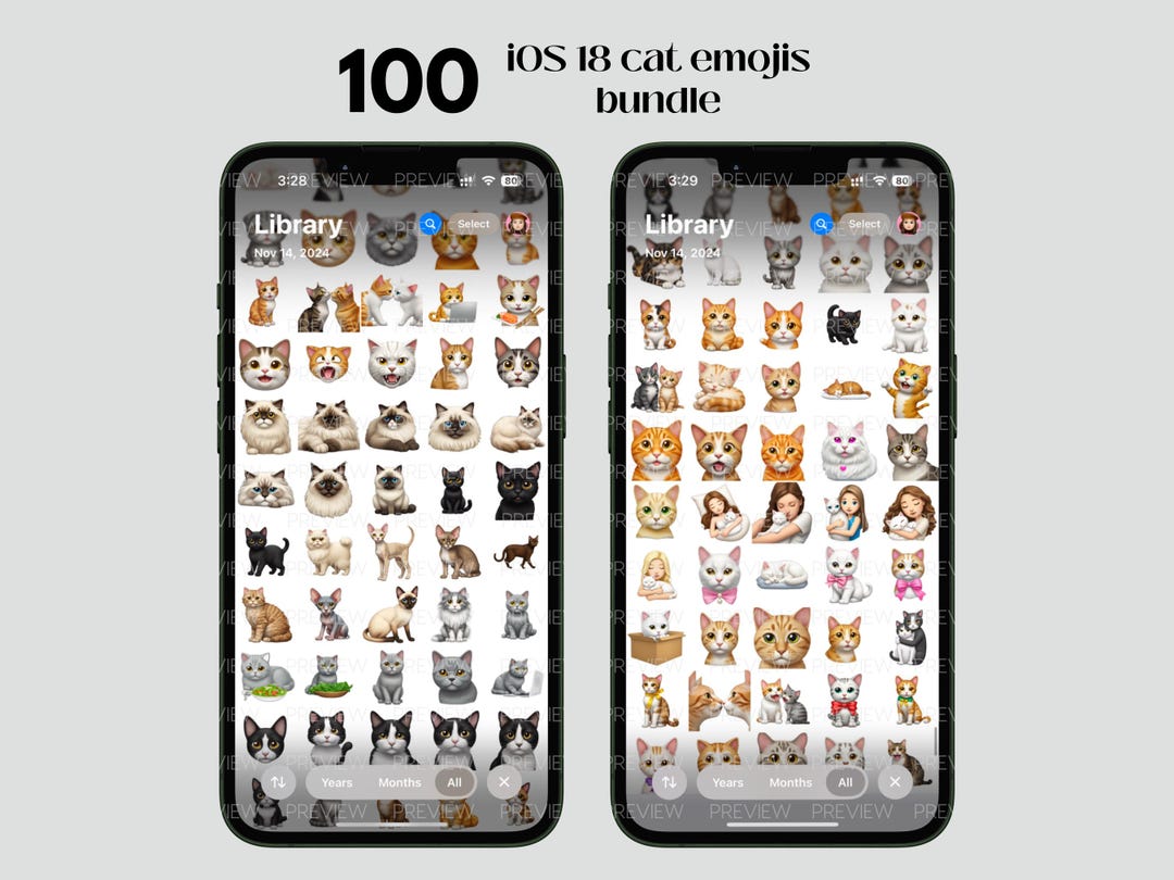 100 Ios 18 Cat Emoji Pack Cute Aesthetic iPhone Emoji Set for Cat ...