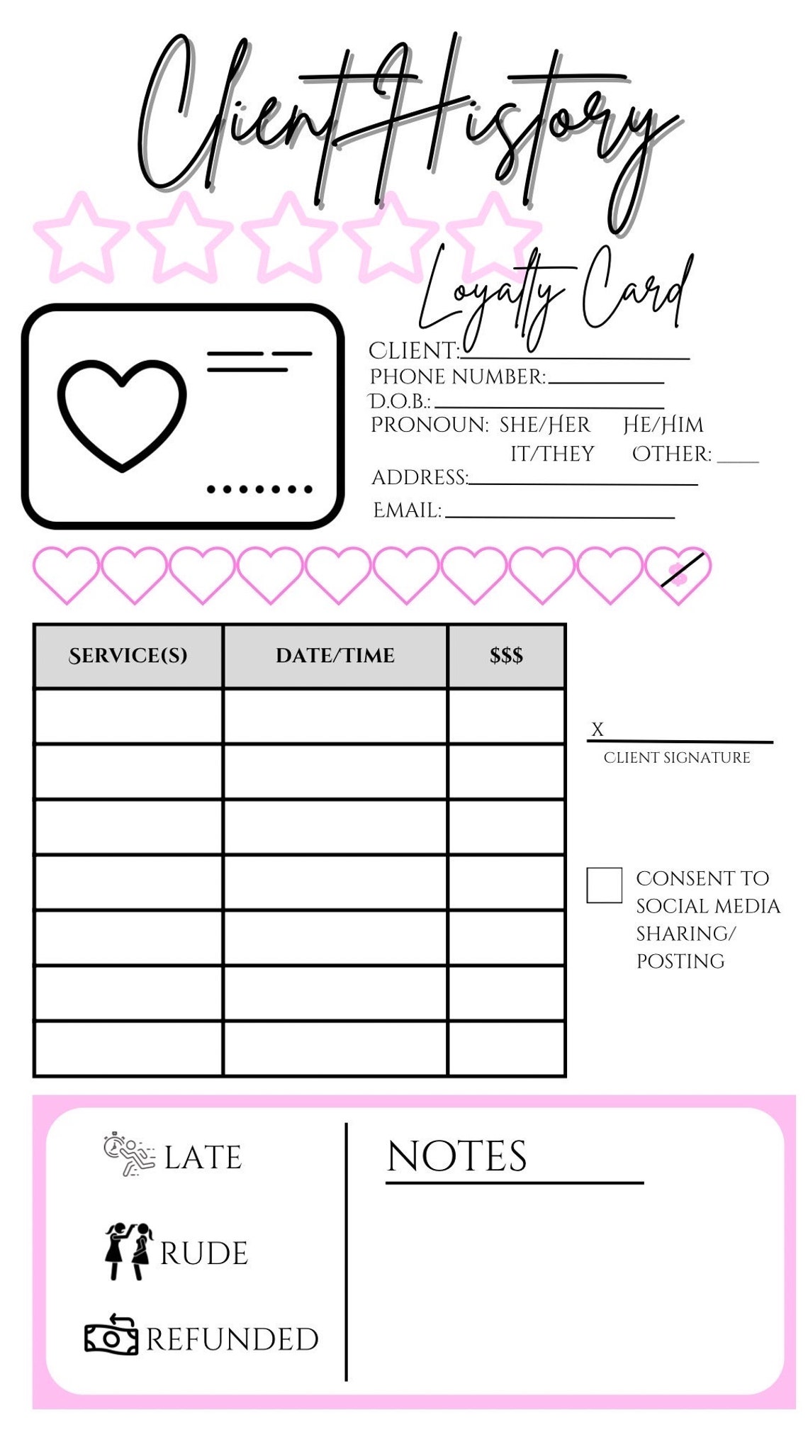 Client List & History Loyalty Card, Money Record Keeping, Scheduling ...