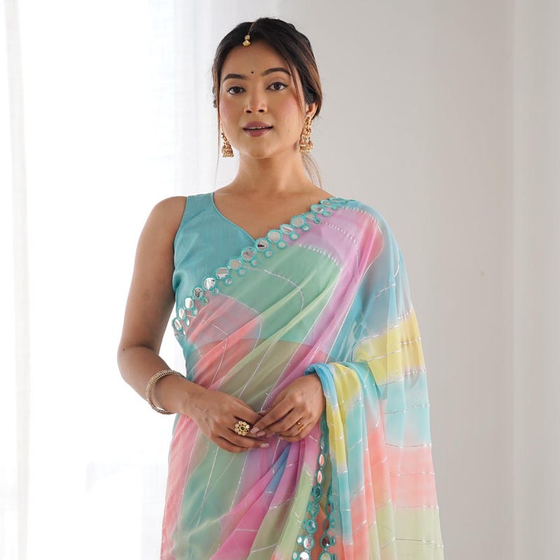Multicolour Blouse Saree - Etsy UK