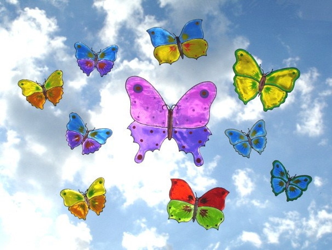 Colorful Butterflies Set of 10- Window Art Suncatcher Clings, Stained ...