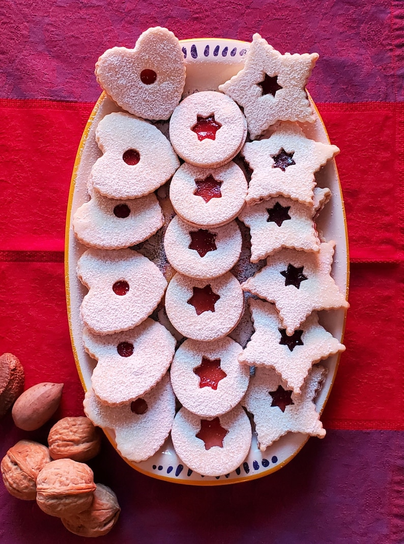Assortment of Large Classic Linzer Cookies. Traditional Czech Christmas ...