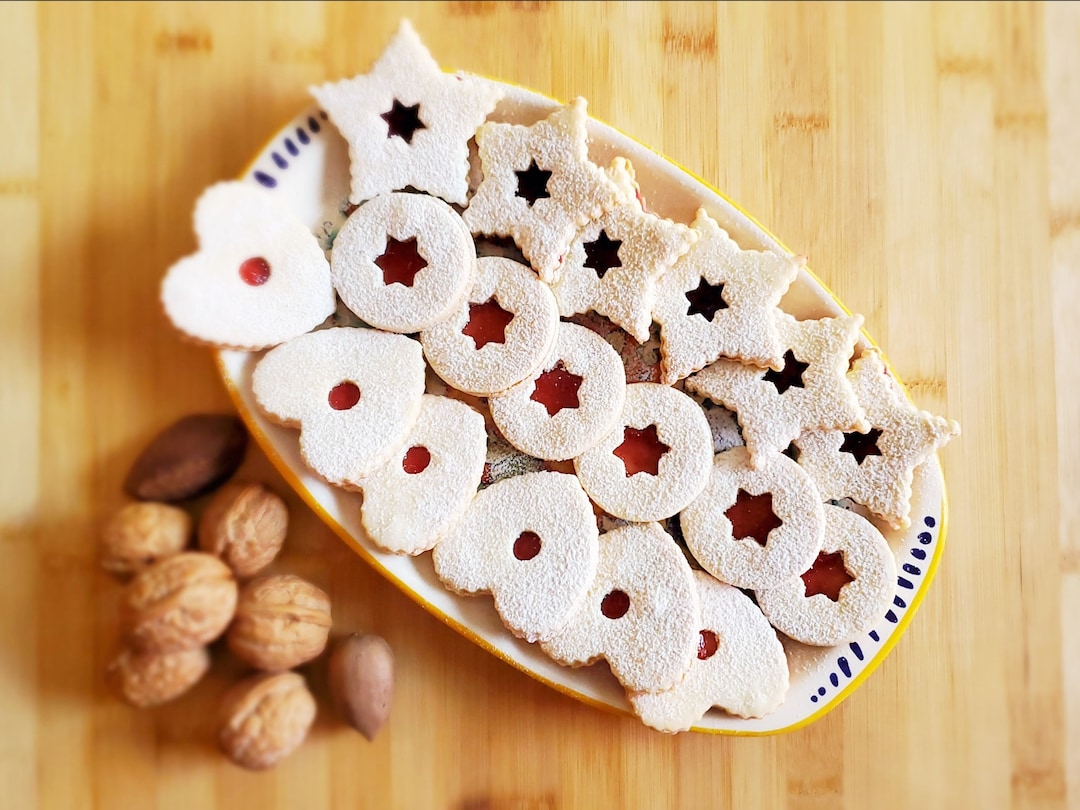 Assortment of Large Classic Linzer Cookies. Traditional Czech Christmas ...