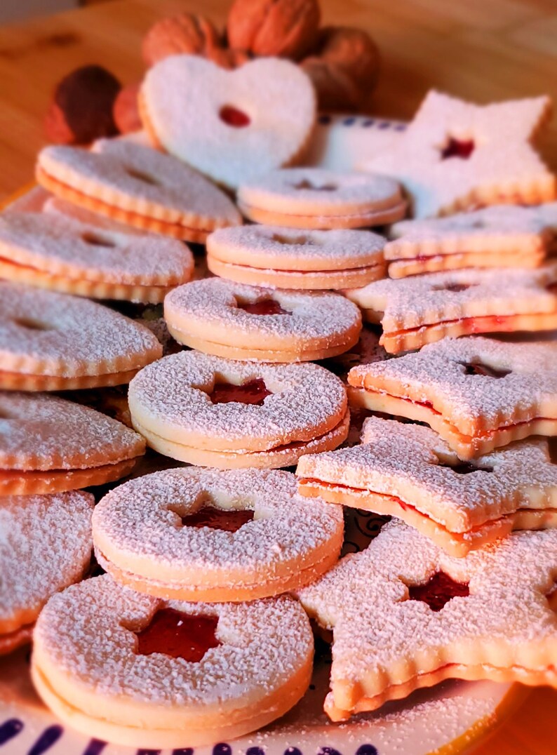Assortment of Large Classic Linzer Cookies. Traditional Czech Christmas ...