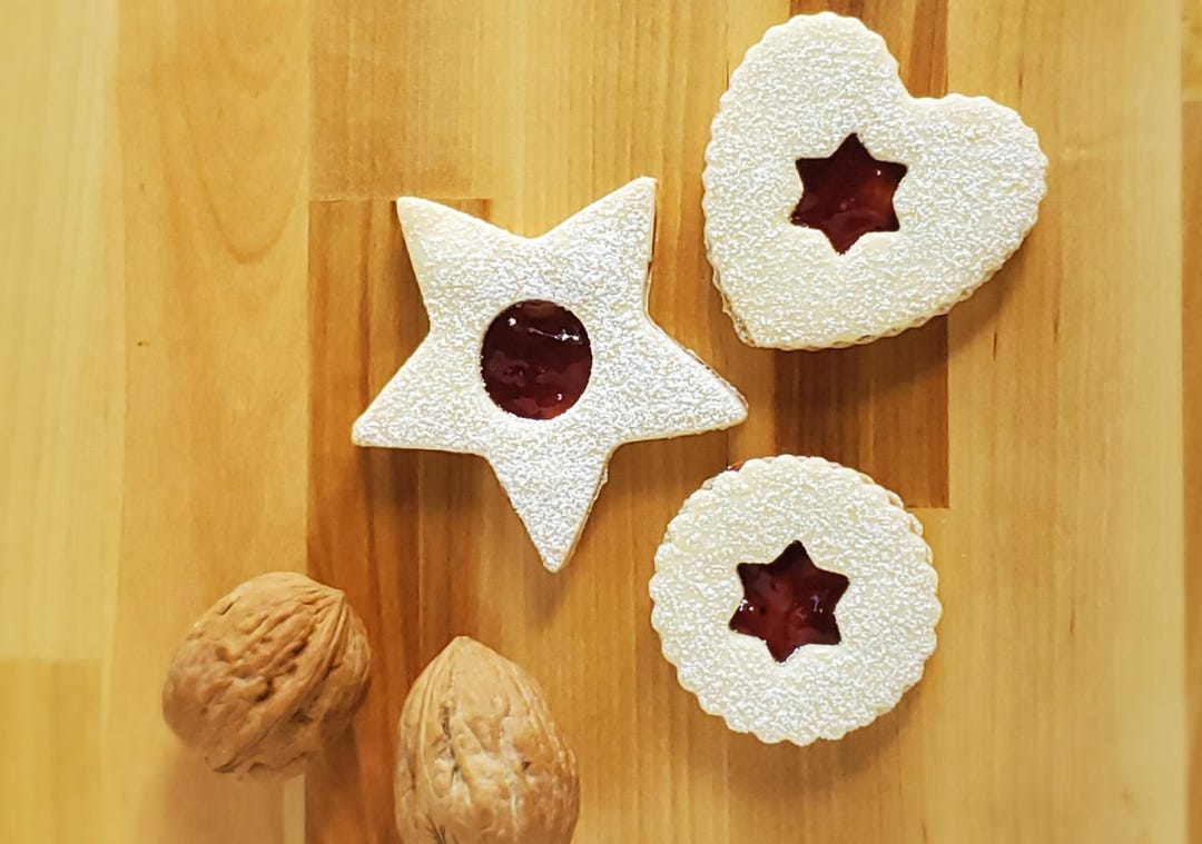 Assortment of Large Classic Linzer Cookies. Traditional Czech Christmas ...