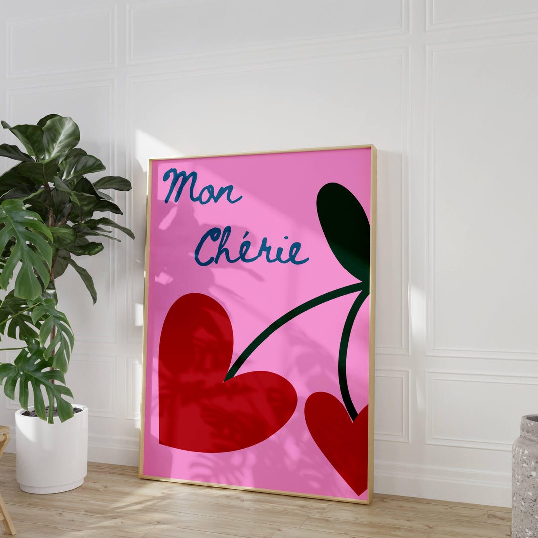 Mon Cheri Print, Cherry Print, French Poster, Cherry Coquette Art ...