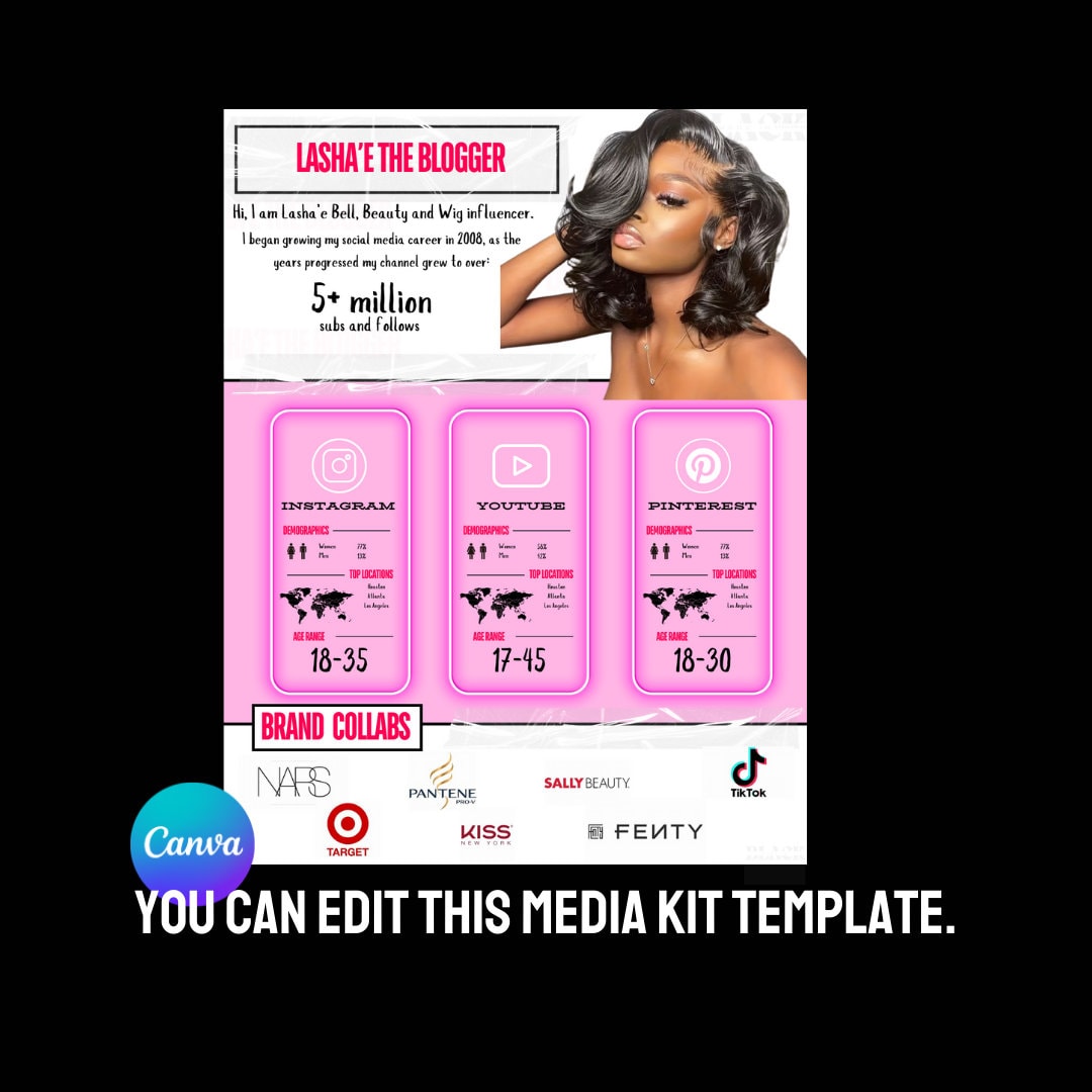 Blogger Media Kit for Beauty Influencer | Wig Influencer | Pink ...