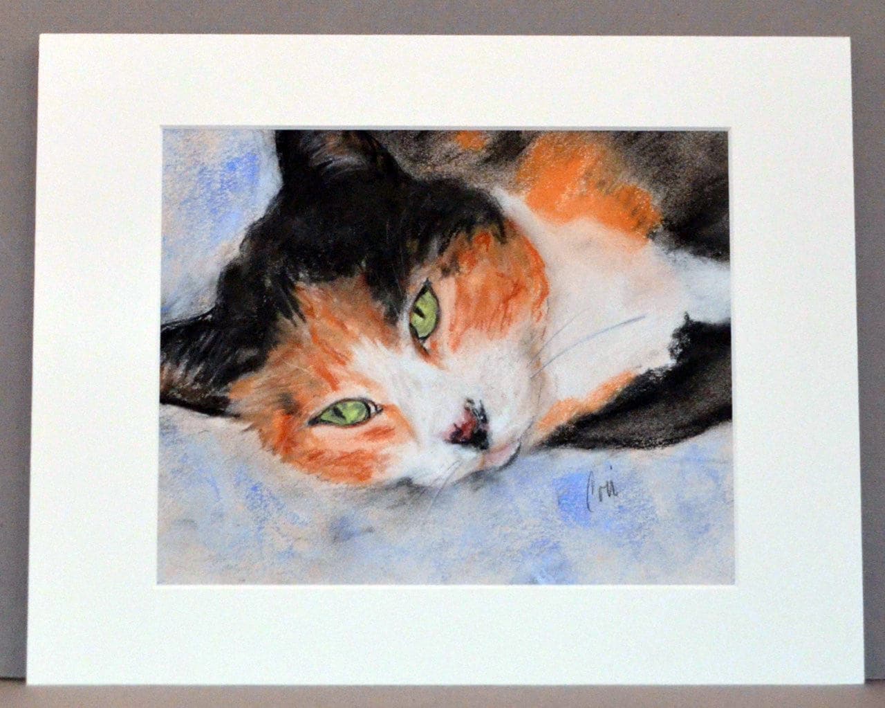 Calico Cat Art Original Pastel Drawing Matted and Framed by Cori ...