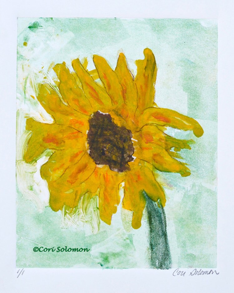 Sunflower Art Flower Monotype by Cori Solomon - Etsy
