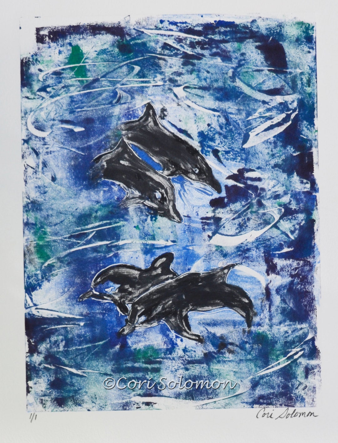 Dolphin Art the Deep Sea Hand Pulled Print Monotype by Cori Solomon - Etsy