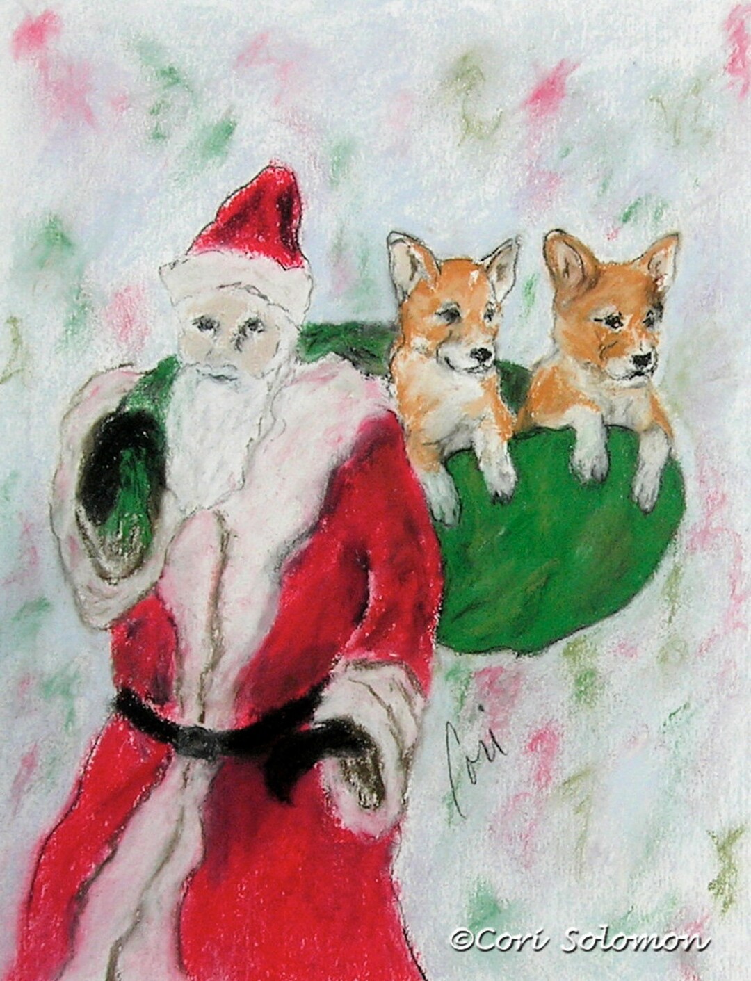 Pemborke Welsh Corgi Puppy Dog Art Christmas Holiday by Cori Solomon - Etsy