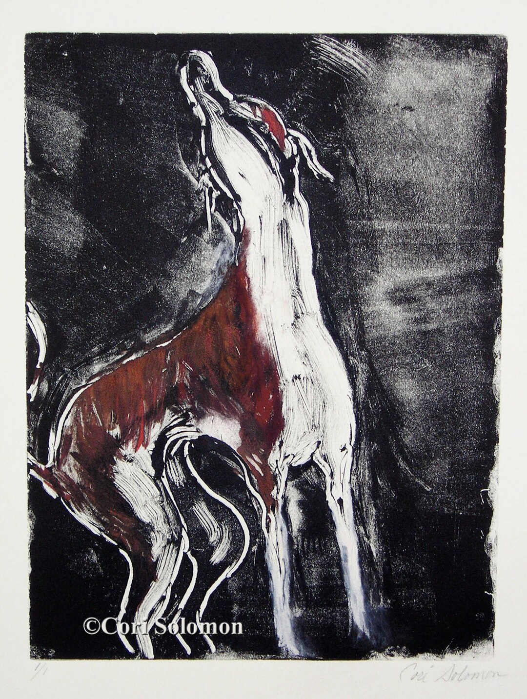 Howling Greyhound Monotype Hand Pulled Print Matted Print Framed by ...