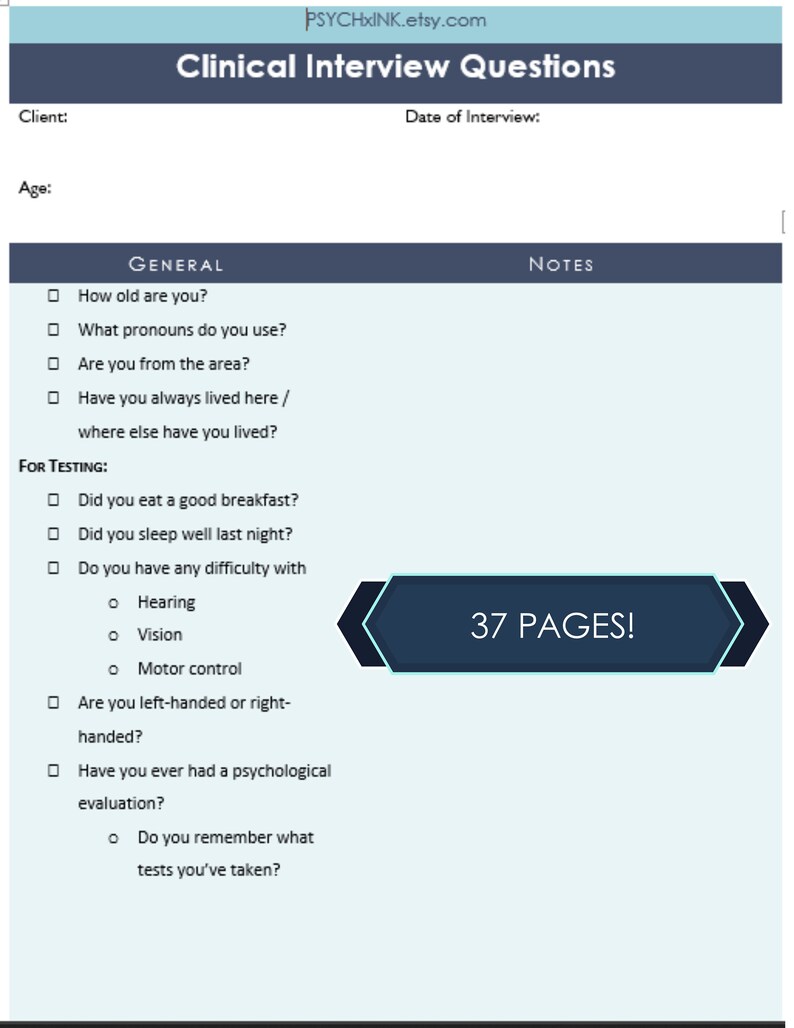 Clinical Interview + Clinical Intake Templates - Etsy