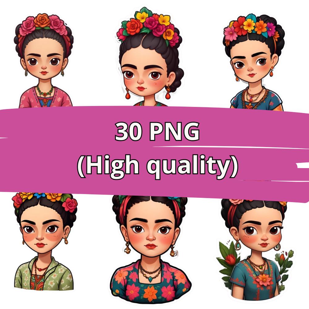 30 Frida Kahlo Stickers Cartoon Style JPG, PNG and SVG for Sublimation ...