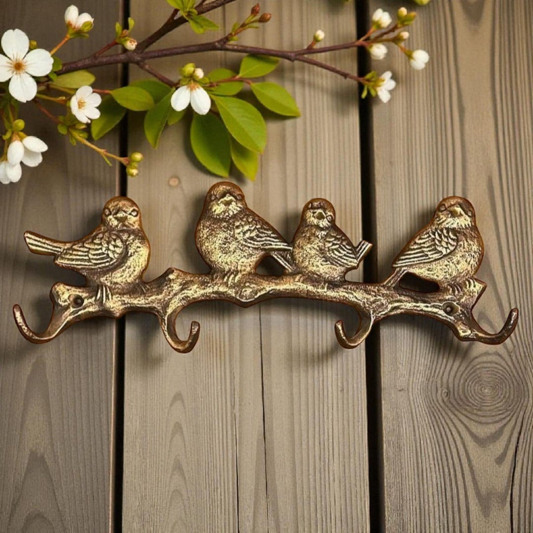 Brass Birds on Branch Hanger, Decorative Key Jewellery Clothes Multi ...