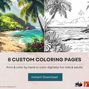 Tropical Beach Coloring Pages for Adults and Kids - Instant Download ...