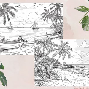Tropical Beach Coloring Pages for Adults and Kids - Instant Download ...