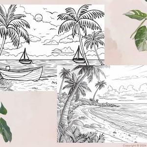 Tropical Beach Coloring Pages for Adults and Kids - Instant Download ...