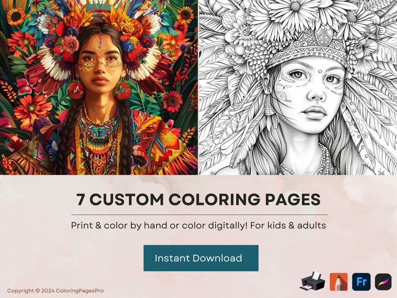 Indigenous Women Printable Coloring Pages for Adults and Kids | Instant ...