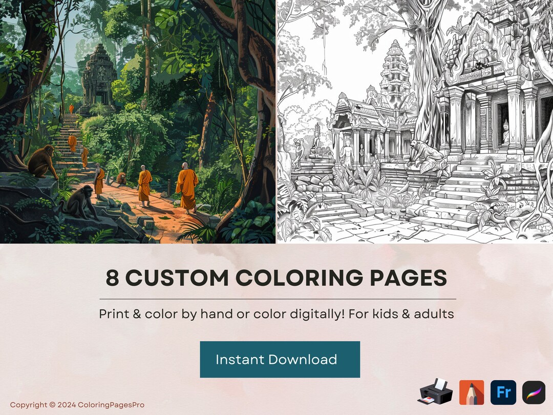 Cambodia Coloring Pages for Adults and Kids - Instant Download ...