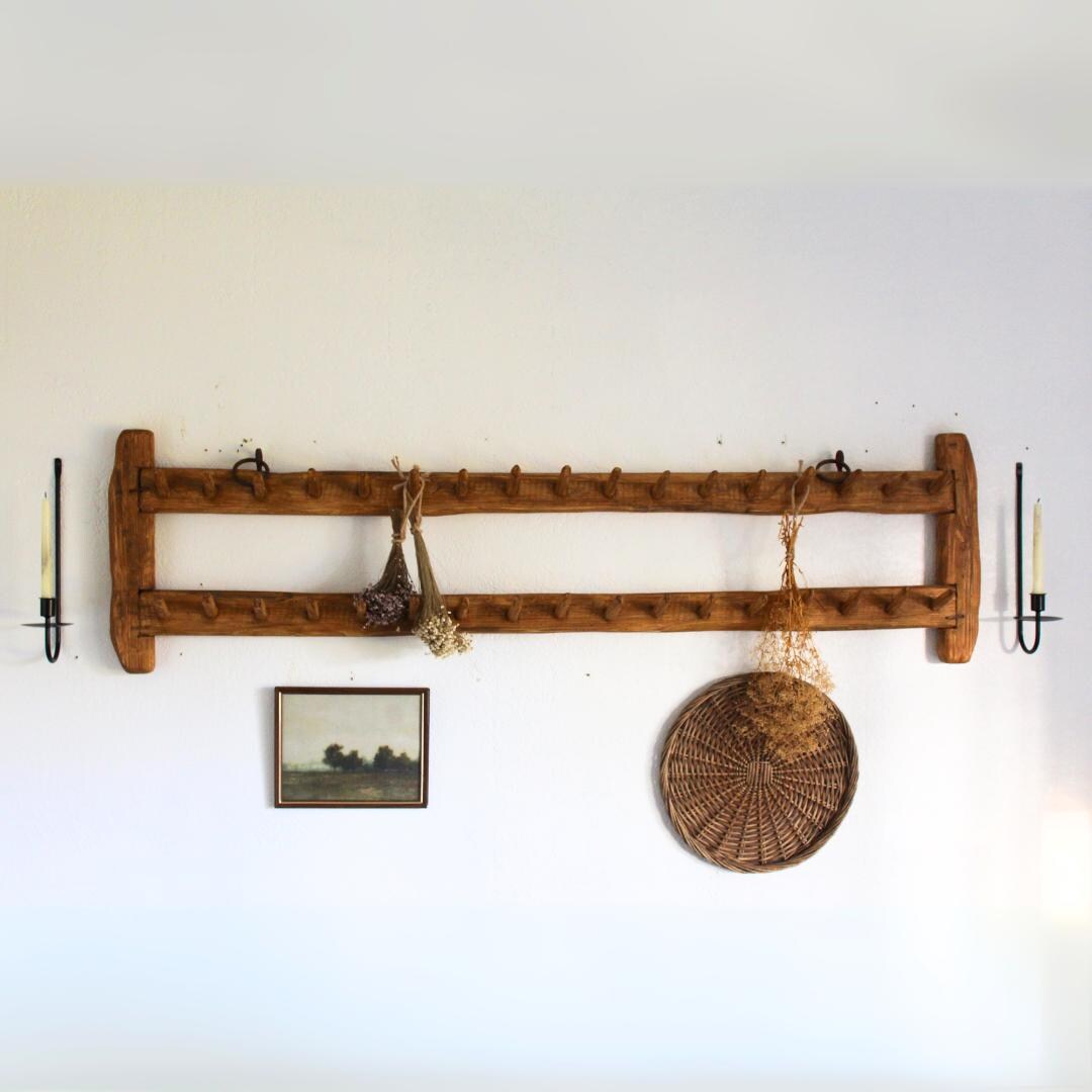 Antique Wooden Plow Hanging Rack 5ft | Old Rustic Coat Rack Primitive ...