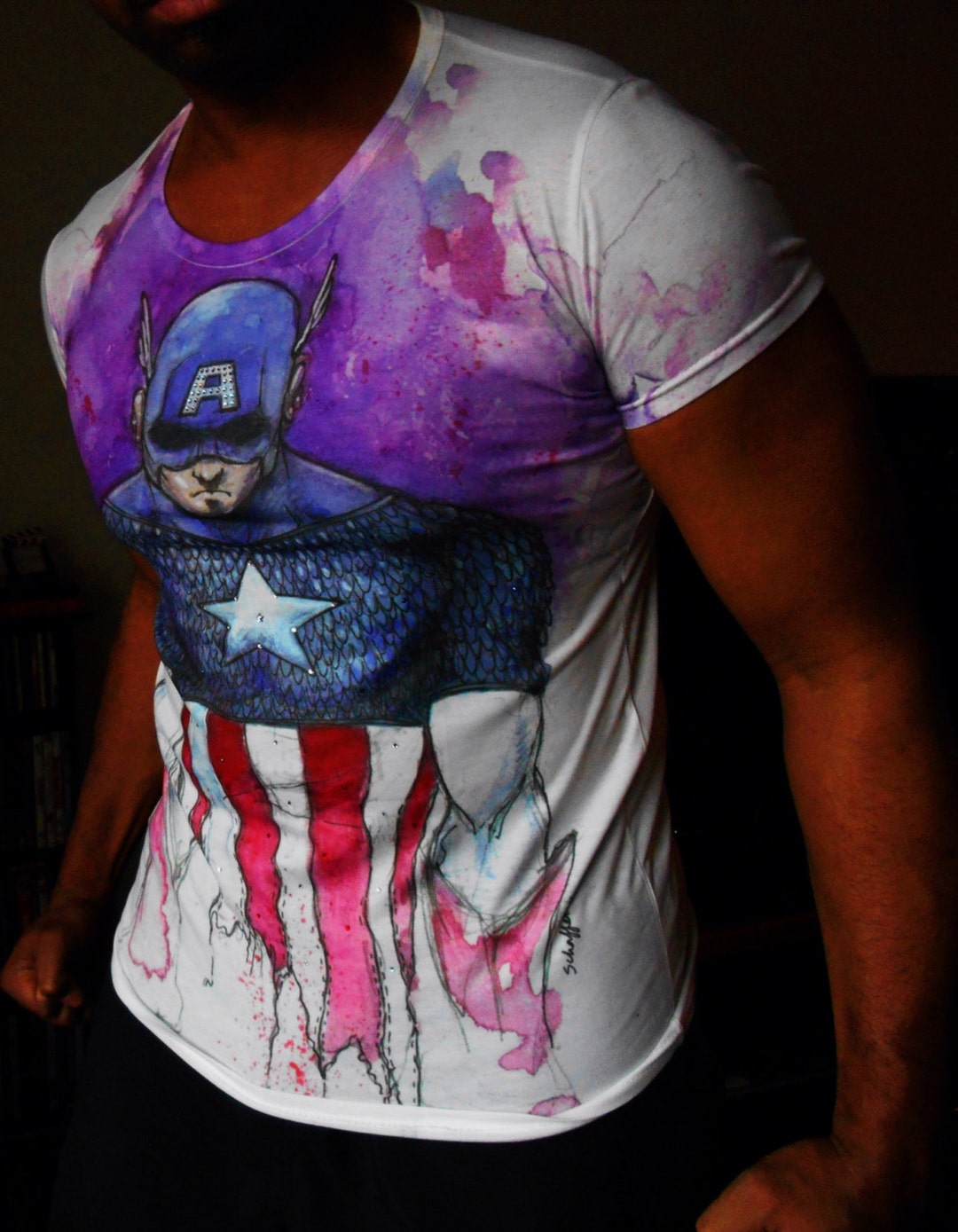 Rhinestone Crystal Superhero Captain America Slim Fit Tshirt - Etsy