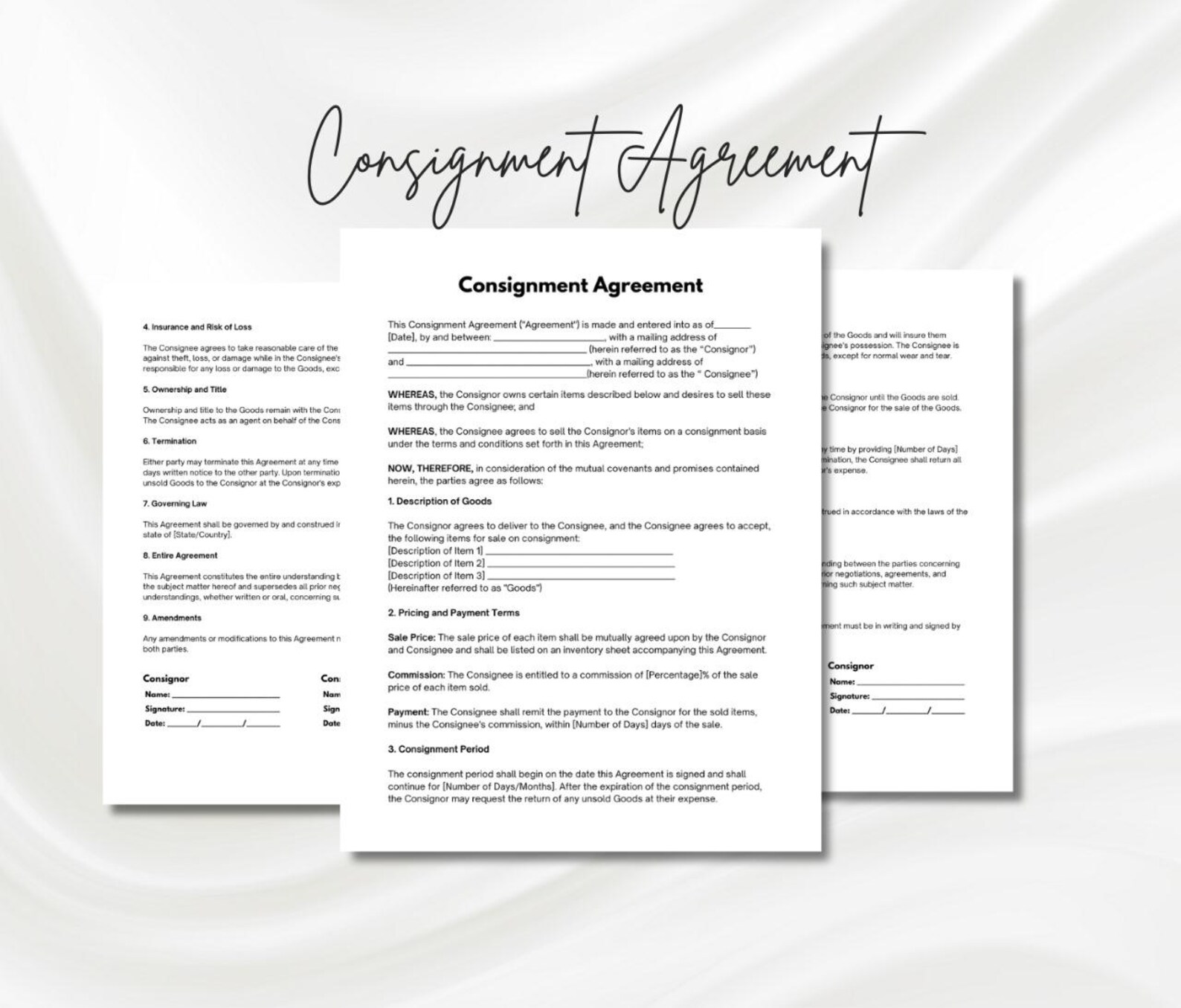 Editable Consignment Agreement, Product Consignment Agreement, Consignment Form, Printable ...