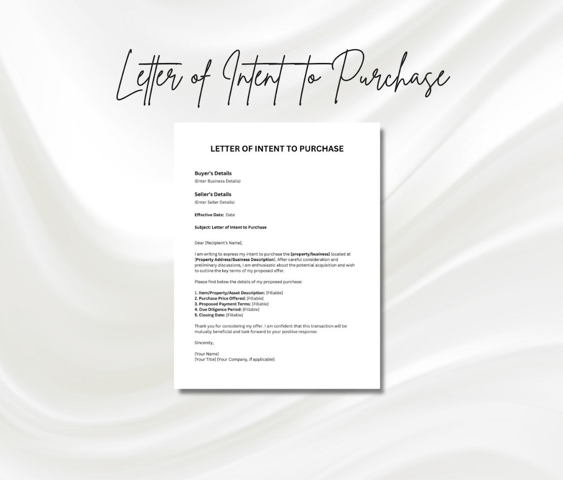 Letter of Intent to Purchase Template, Vendor Letter, Purchase ...