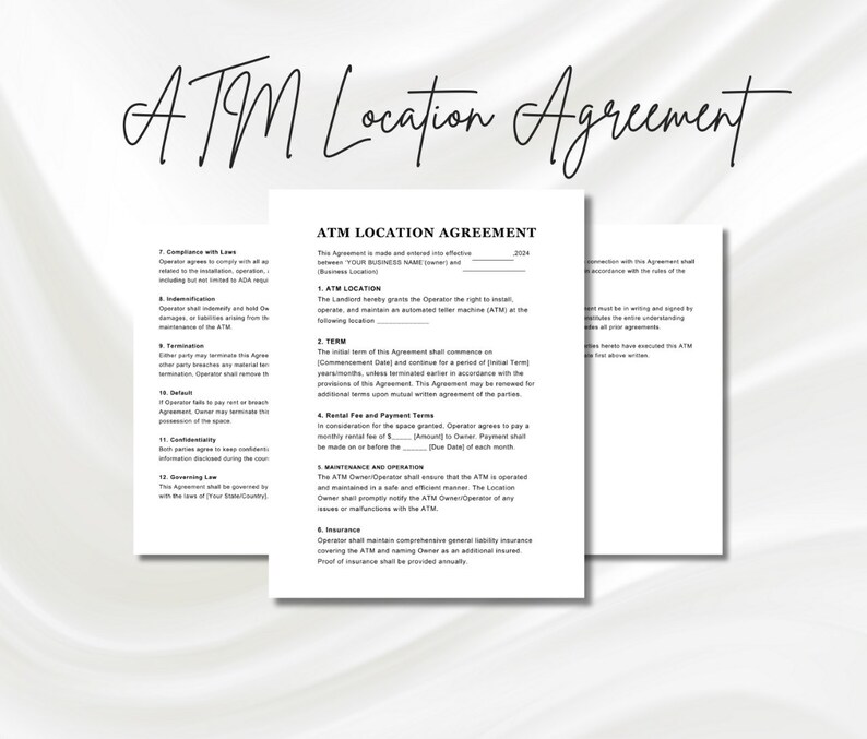 ATM Location Agreement Form, ATM Machine Placement Contract PDF, Atm ...