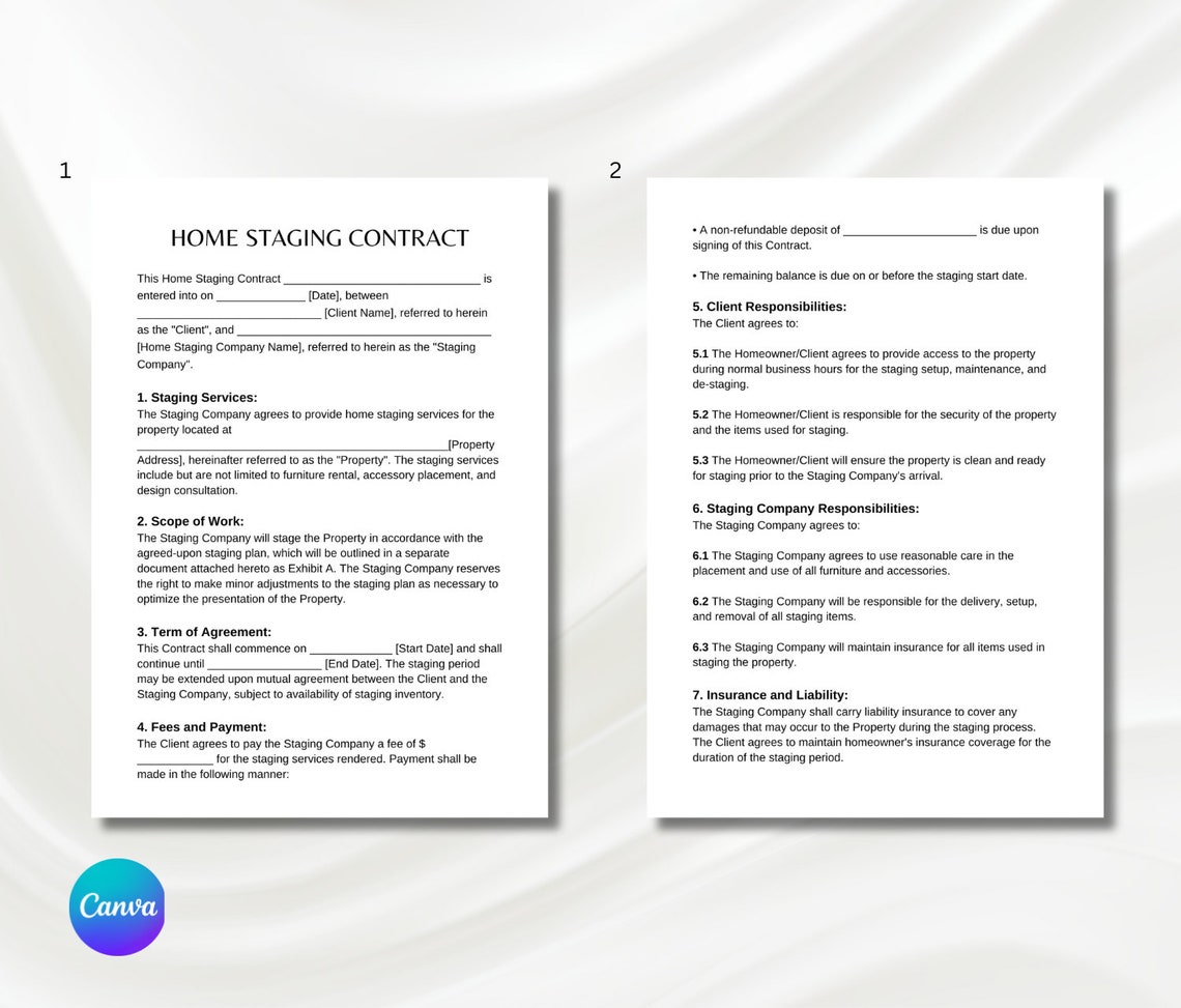 Home Staging Contract, Home Staging Agreement Template, Home Staging ...