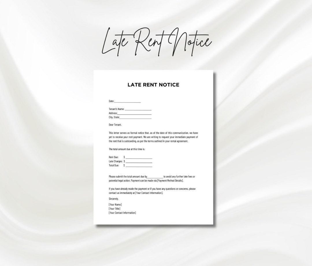 Late Rent Notice, Late Payment Notice, Rent Due Letter, Late Rent ...