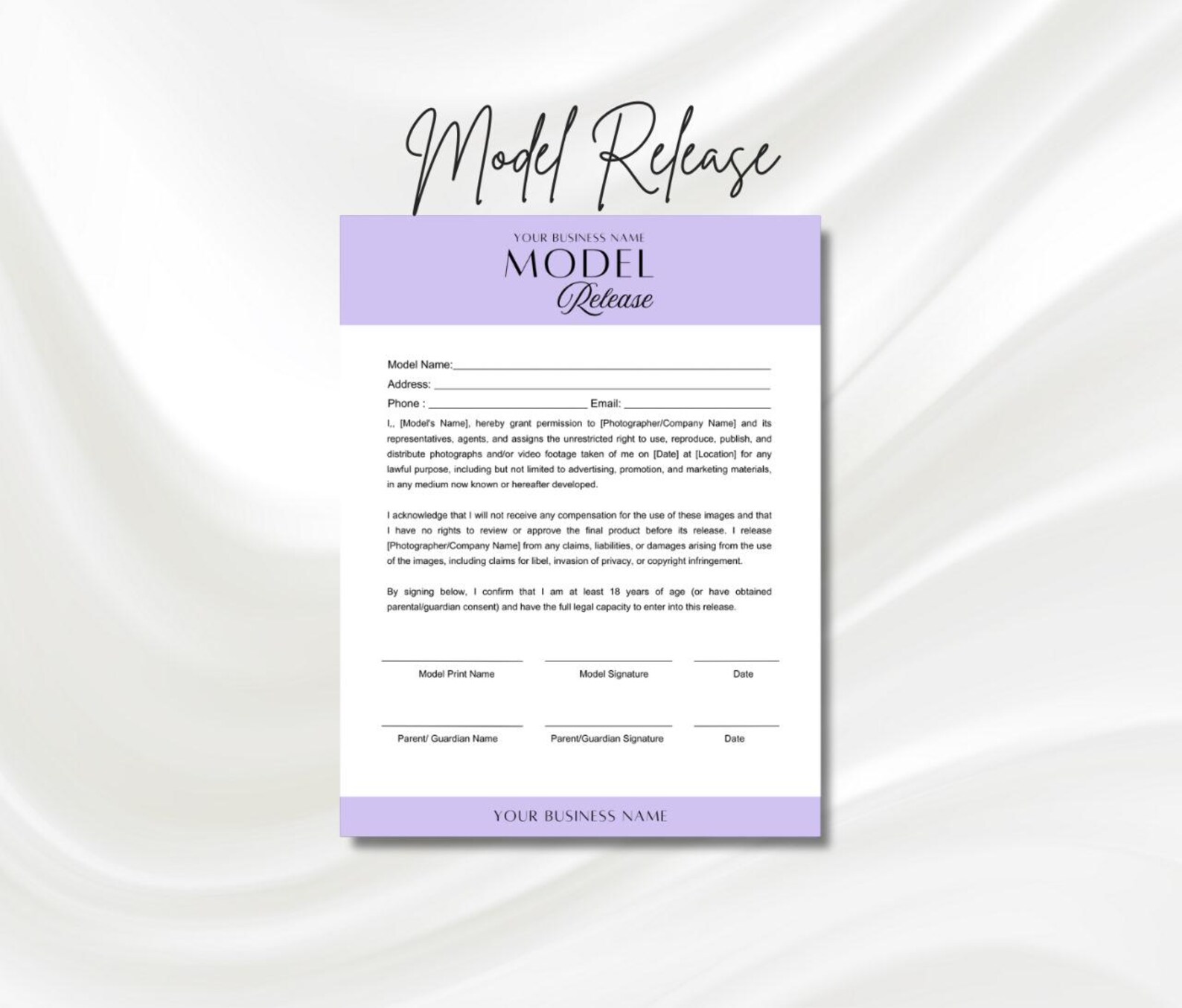 Model Release Form Template, Photography Model Release Form ...