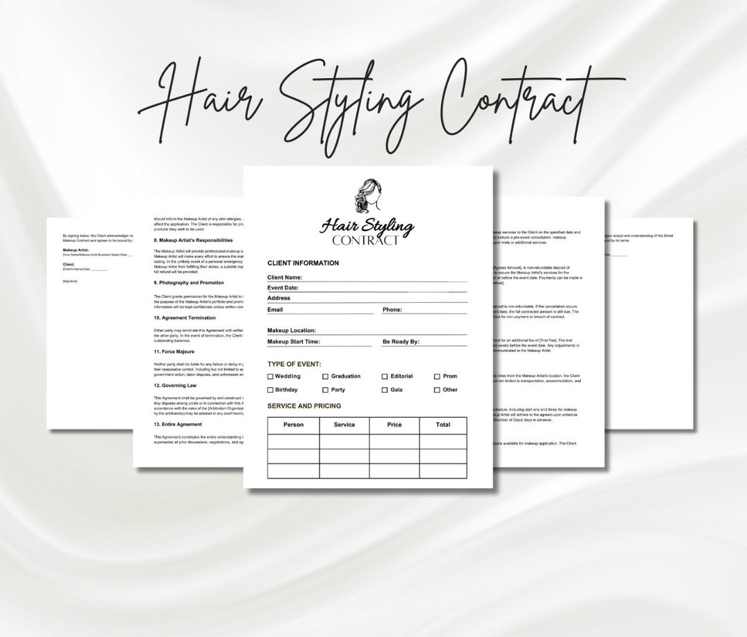 Editable Hair Styling Contract, Bridal Hairstyling Contract, Freelance ...