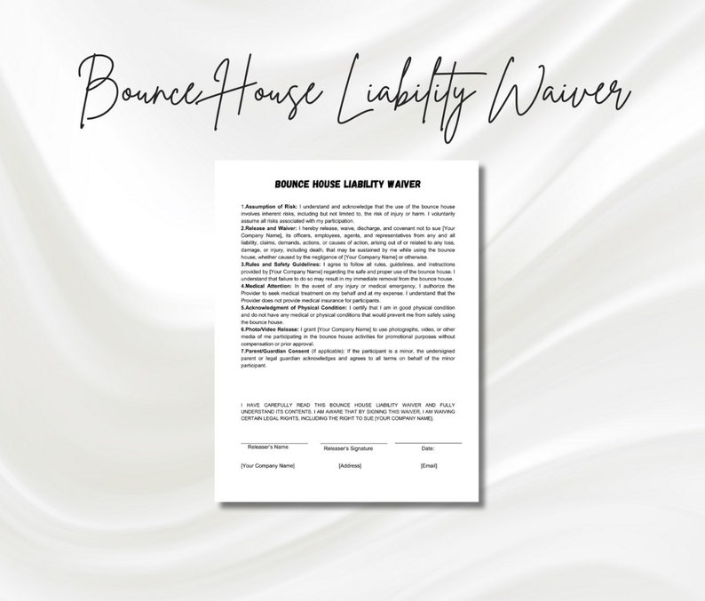 Bounce House Liability Waiver, Release of Liability Agreement ...