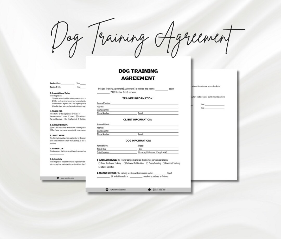 Professional Dog Training Agreement, Dog Training Service Contract, Pet ...