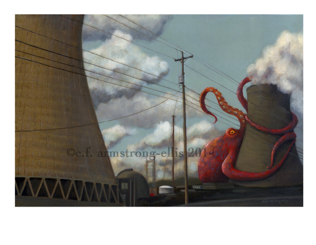 Nuclear Power Vs Giant Octopus Print - Etsy