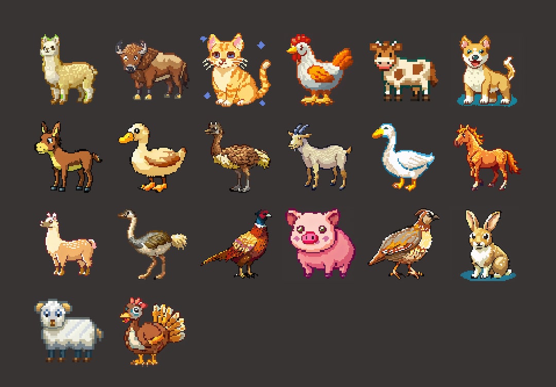 Pixel Art Farm Animals Illustrations Digital Download for T-shirts ...
