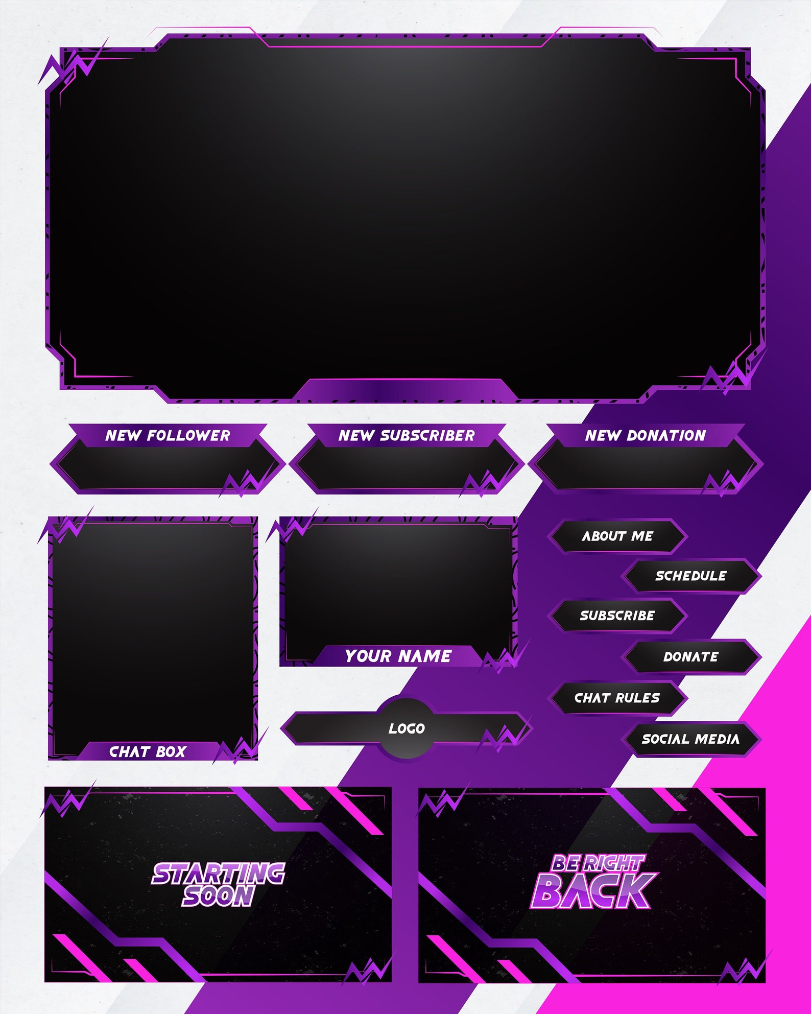 Purple and Pink Overlay Package for Twitch, Youtube, OBS, Streamlabs - Etsy