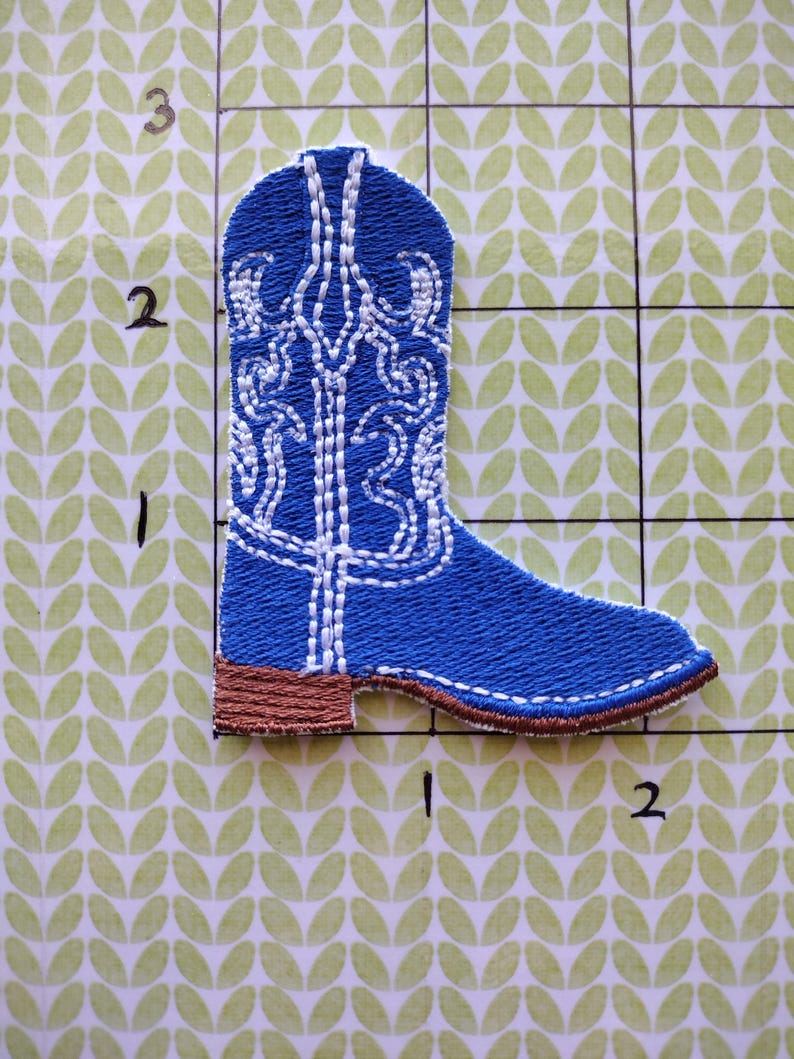 Cowboy Boot Blue Embroidered Patch - Etsy