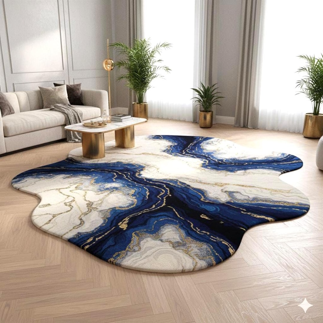 Modern Marble Effect Rug – Luxury Hand Tufted Navy Blue Carpet - Etsy