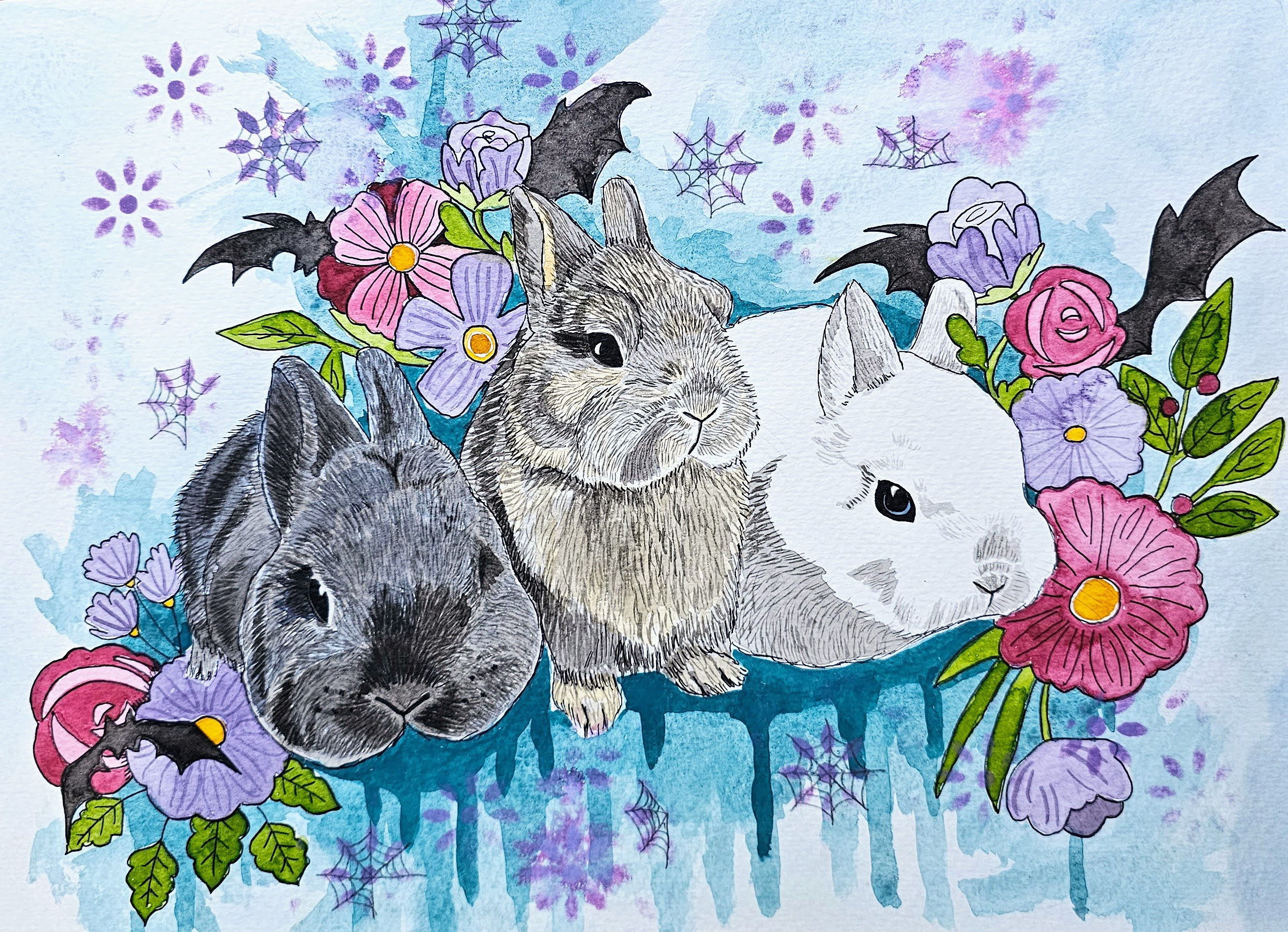 8x10 Watercolor Netherland Dwarf Art Print Trio Rabbits - Etsy