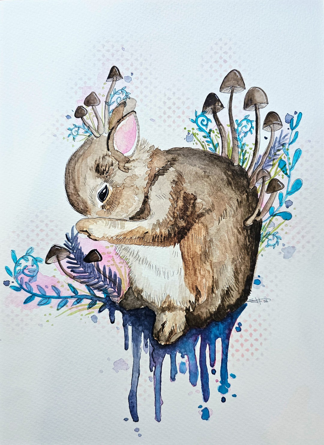 8x10 Watercolor Netherland Dwarf Art Print Chestnut Chocolate Mushrooms ...