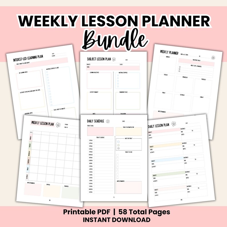 Weekly Homeschool Lesson Planner, Homeschool Teacher Lesson Planner ...