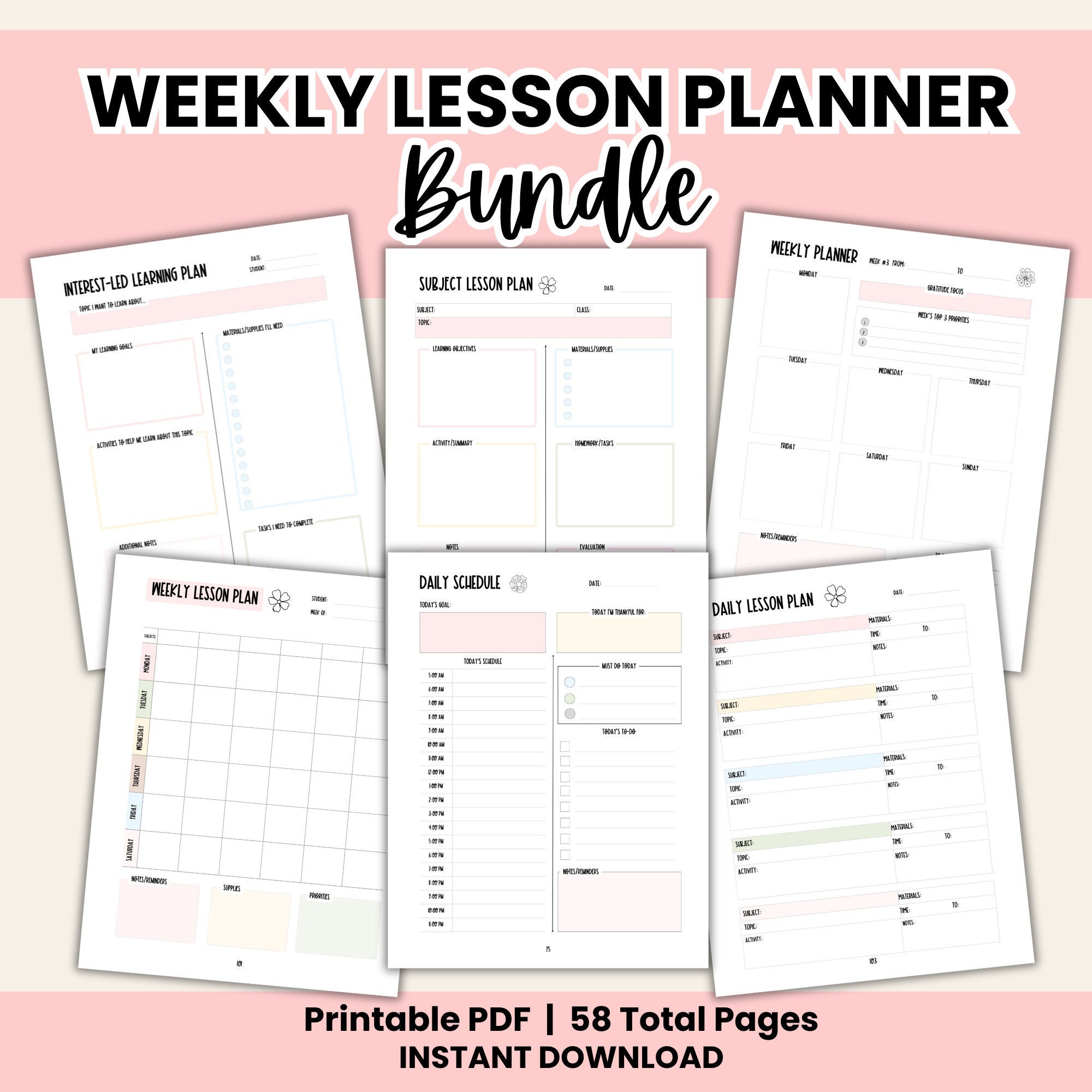 Weekly Homeschool Lesson Planner, Homeschool Teacher Lesson Planner ...