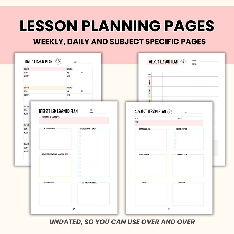 Weekly Homeschool Lesson Planner, Homeschool Teacher Lesson Planner ...