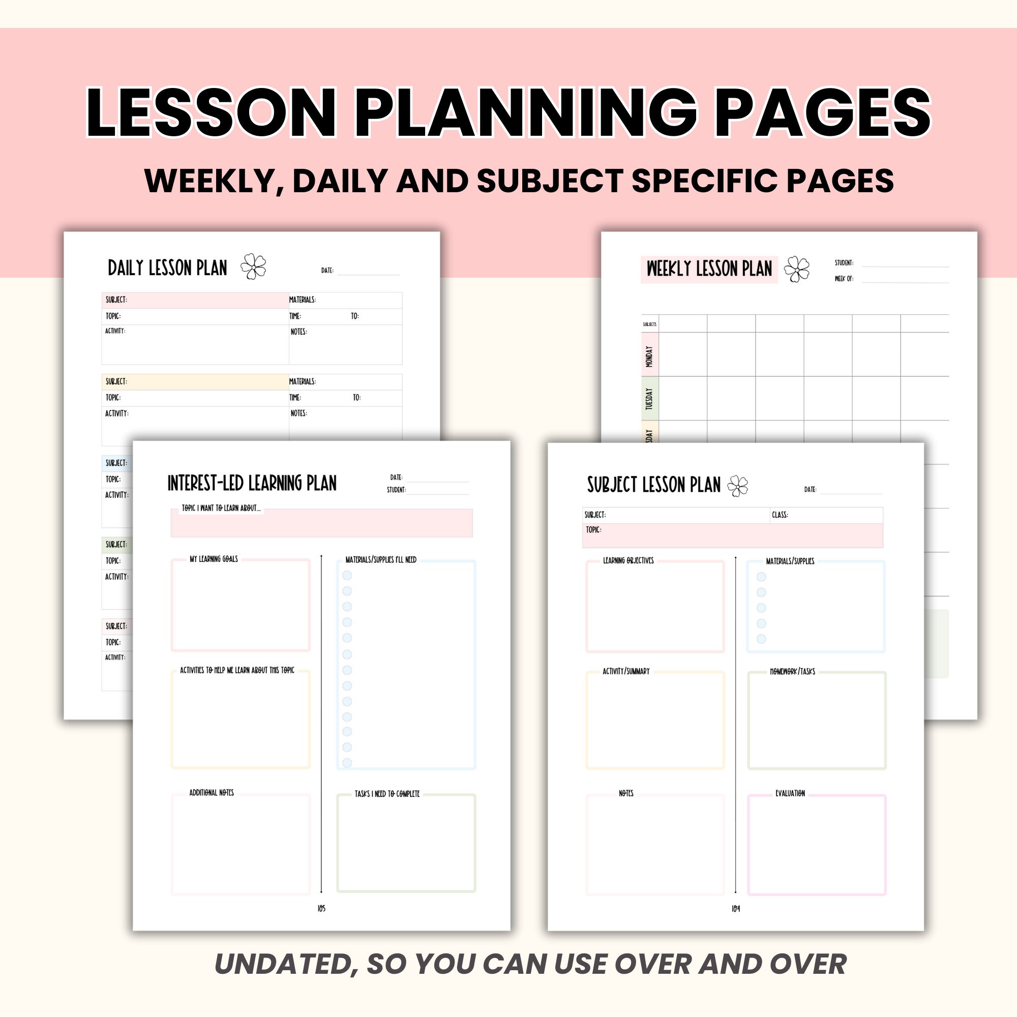 Weekly Homeschool Lesson Planner, Homeschool Teacher Lesson Planner ...