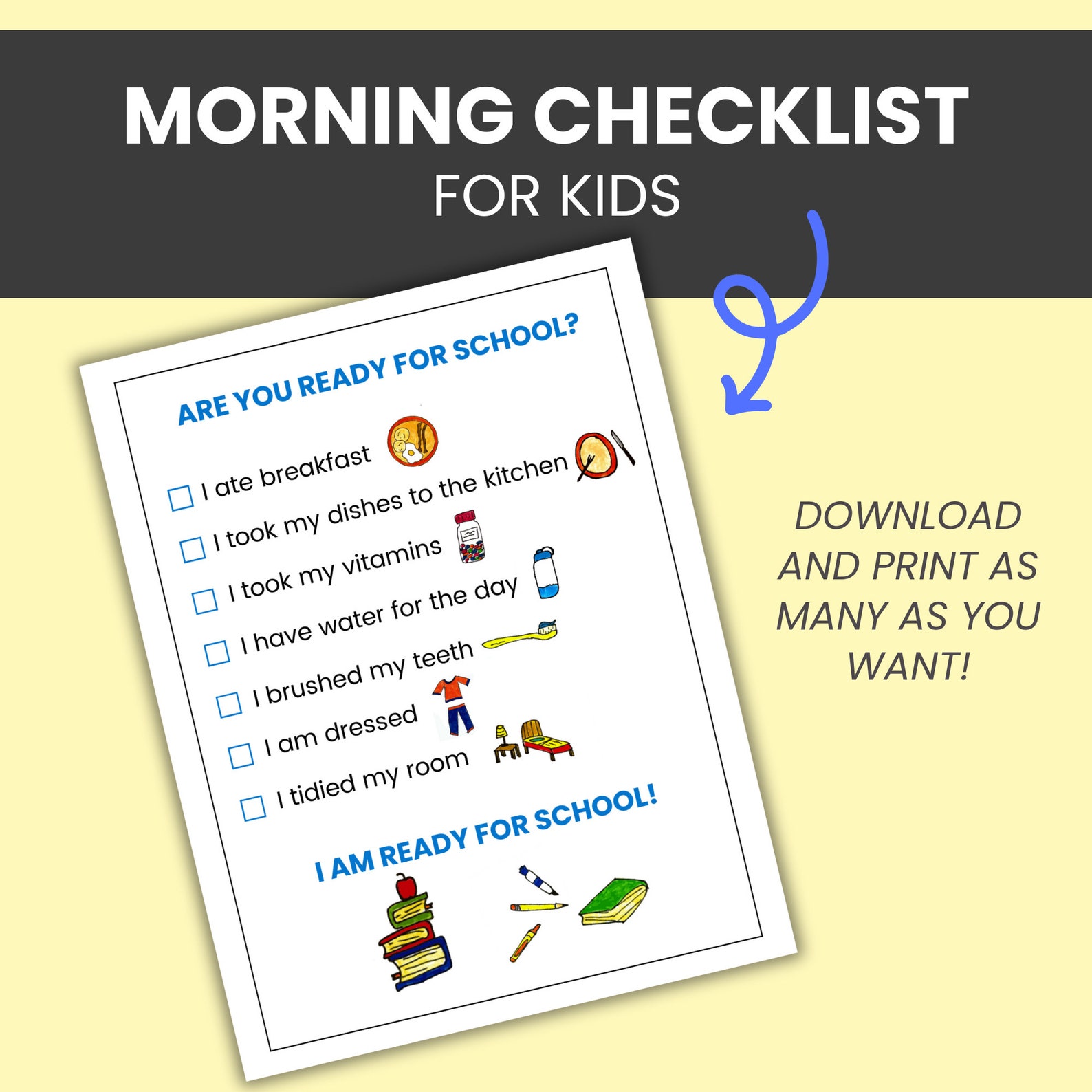 Kids Morning Routine Chart, Get Ready for School Checklist, Homeschool ...