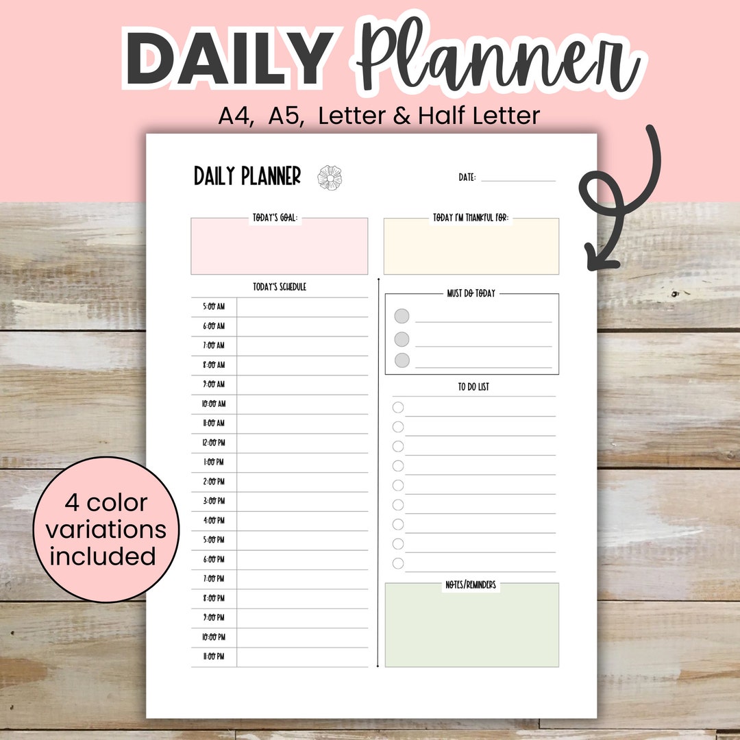 Daily Planner Printable, Daily Planner PDF, Daily Planner Hourly ...